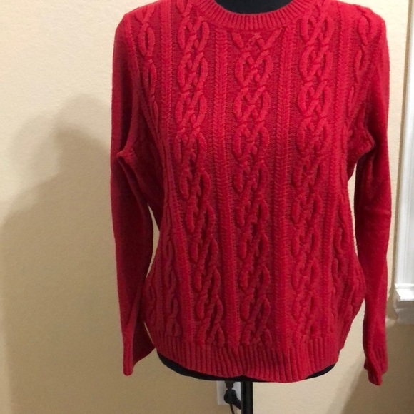 Lands' End | Sweaters | Red Cable Knit Land End Sweater Vintage | Poshmark